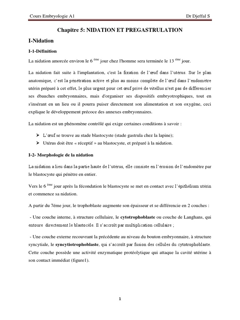 Nidation et Prégastrulation Embryonnaire | PDF | Embryon | Utérus