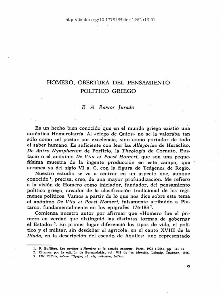 Homero, Obertura Del Pensamiento Politico Griego PDF | PDF