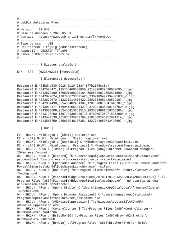 UsbFix Report | PDF | Windows Registry | Microsoft Windows