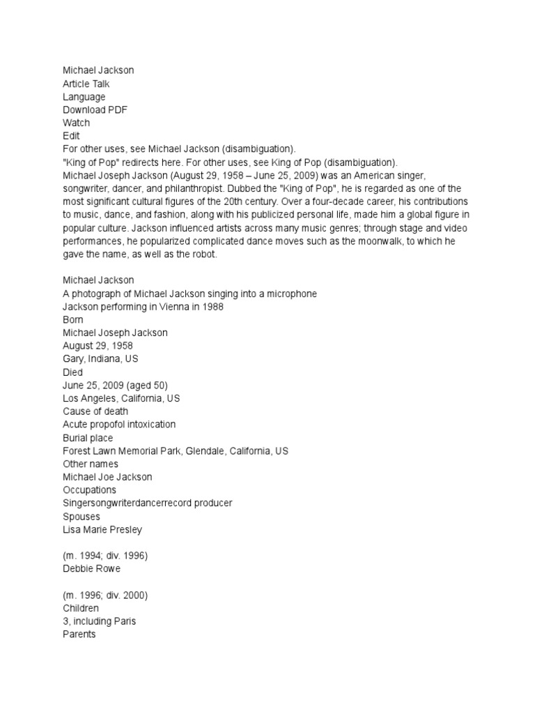 Michael Jackson PDF | PDF