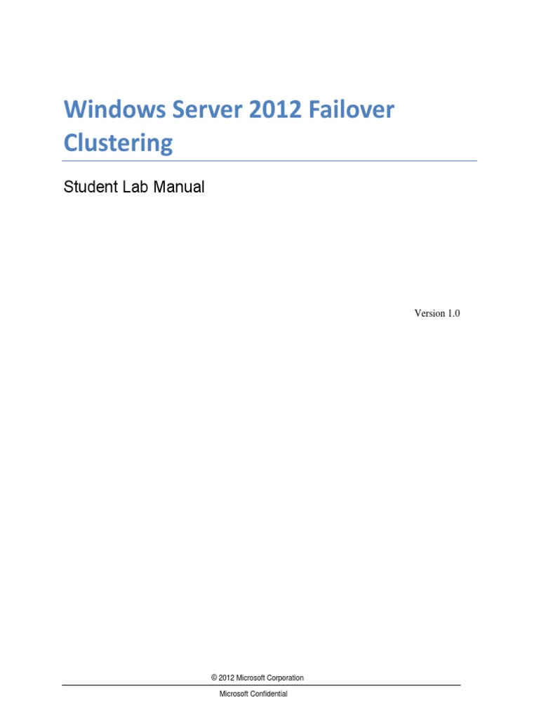 Windows Server 2012 Failover Clustering Student Lab Manual | PDF