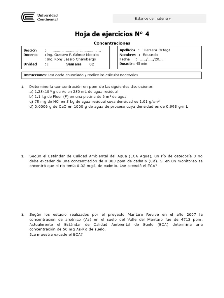 Semana02 _ Hoja de ejercicios 4 CONCENTRACIÓN | PDF | Concentración | Agua