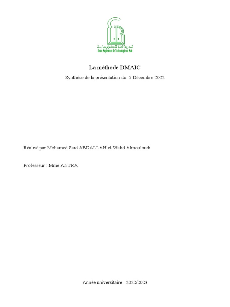 Méthode DMAIC : Guide et Outils | PDF