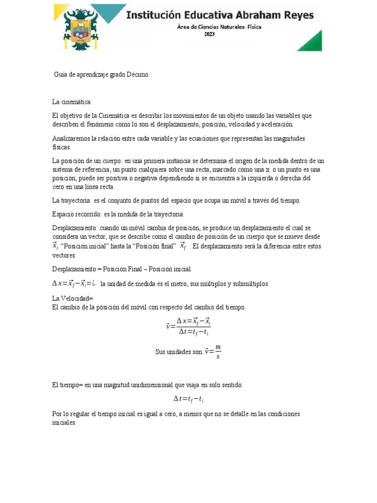 Guia Decimo 2023 MRU y MRUA | PDF | Cinemática | Velocidad