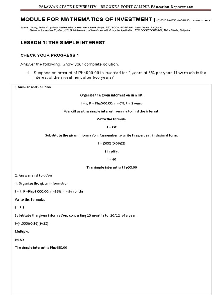 Mathematical Model of Simple Interest | PDF