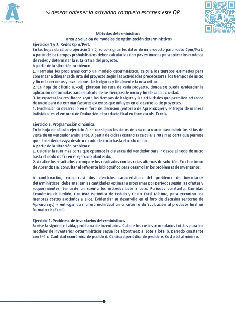 Métodos Determinísticos, Tarea 2 Solución de Modelos de Optimización Determinísticos, 2023-1 | PDF