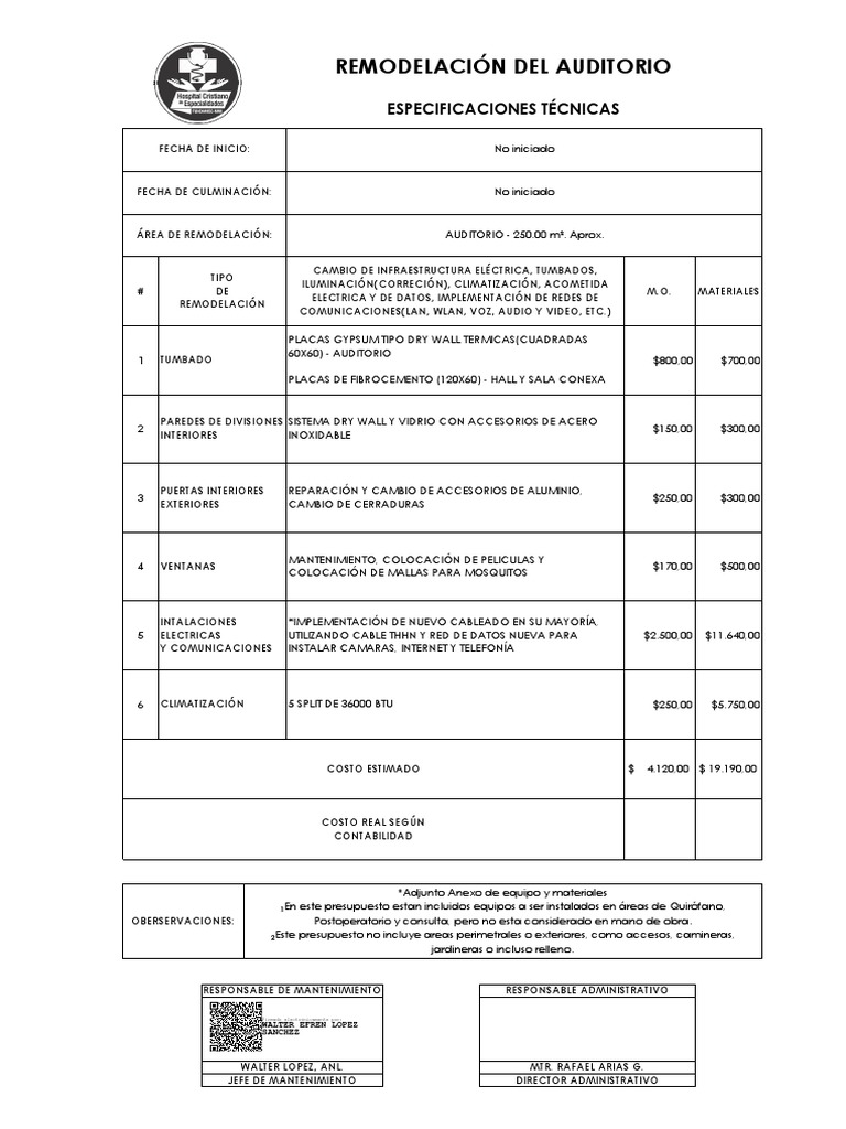 Presupuesto y Especificaciones de Remodelación | PDF | Hogar ...