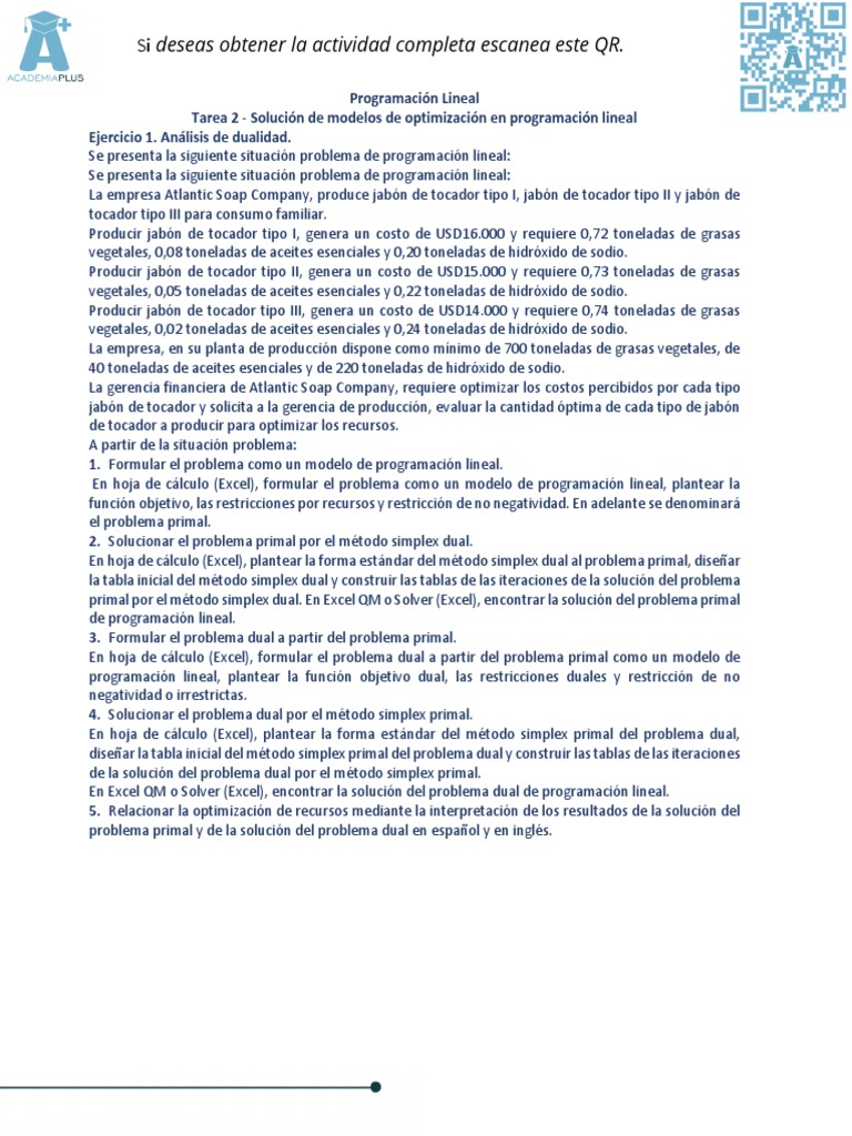 Programación Lineal, Tarea 2 Solución de Modelos de Optimización en Programación Lineal, 2023-1 ...