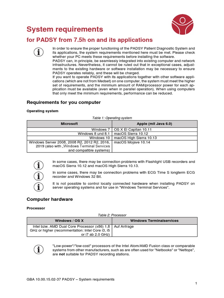 GBA 10.00.15.02 37 System Requirements PADSY 7.5 PDF | PDF | Operating System | Microsoft Windows