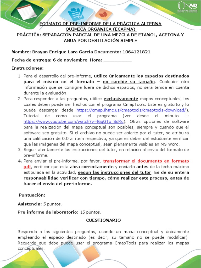 Sesión 1 - Formato de Pre-Informe de Laboratorio Lara Garcia Brayan Grupo # 5 | PDF