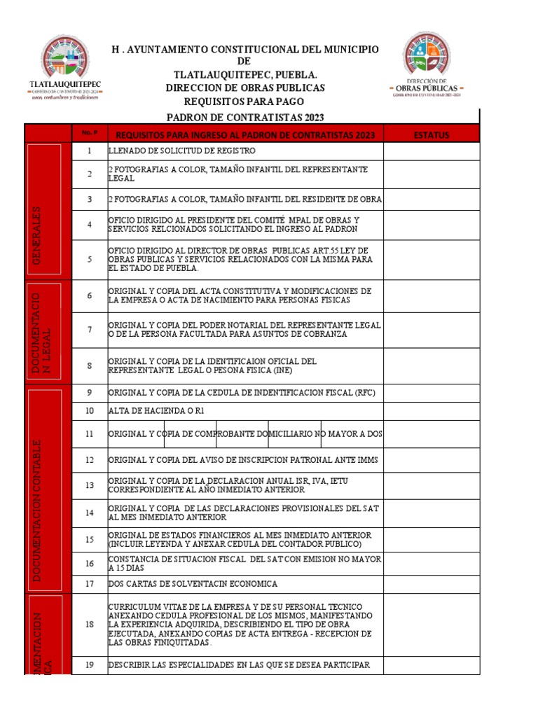 Check List para Alta Padrn de Contratistas | PDF