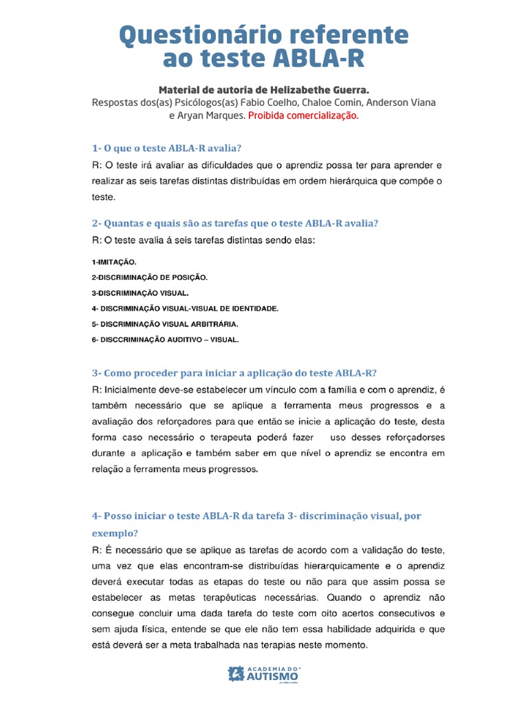 Questionário do Teste ABLA-R | PDF