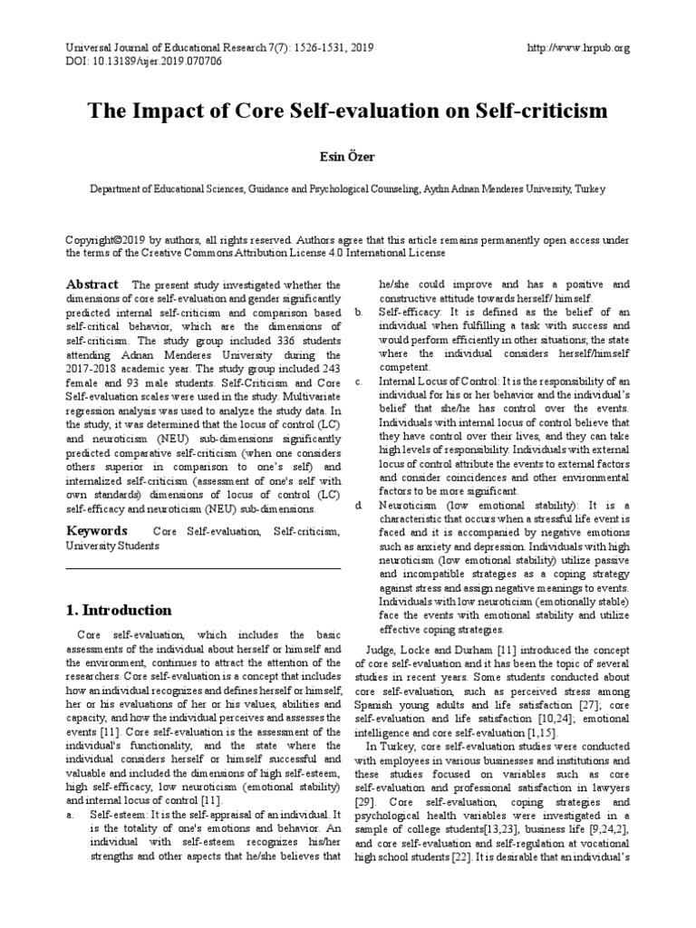2019 Ozer The Impact of Core Self Evaluation | PDF | Self Esteem | Self ...