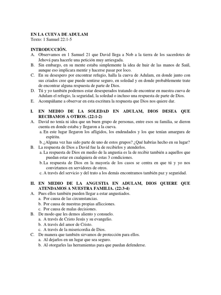 En La Cueva De Adulam Pdf Pdf David Jesús