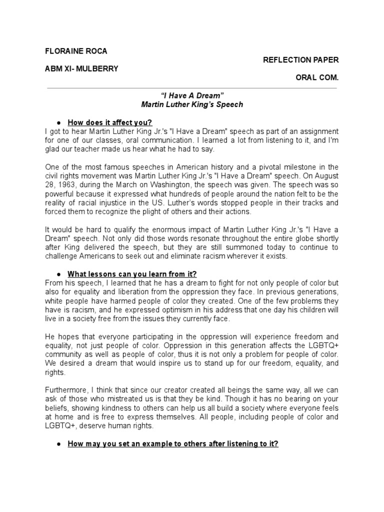 Reflection Paper PDF | PDF | Martin Luther King Jr.
