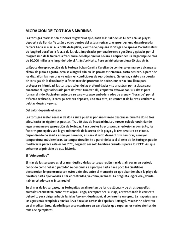 Migración y ciclo de vida de tortugas marinas | PDF