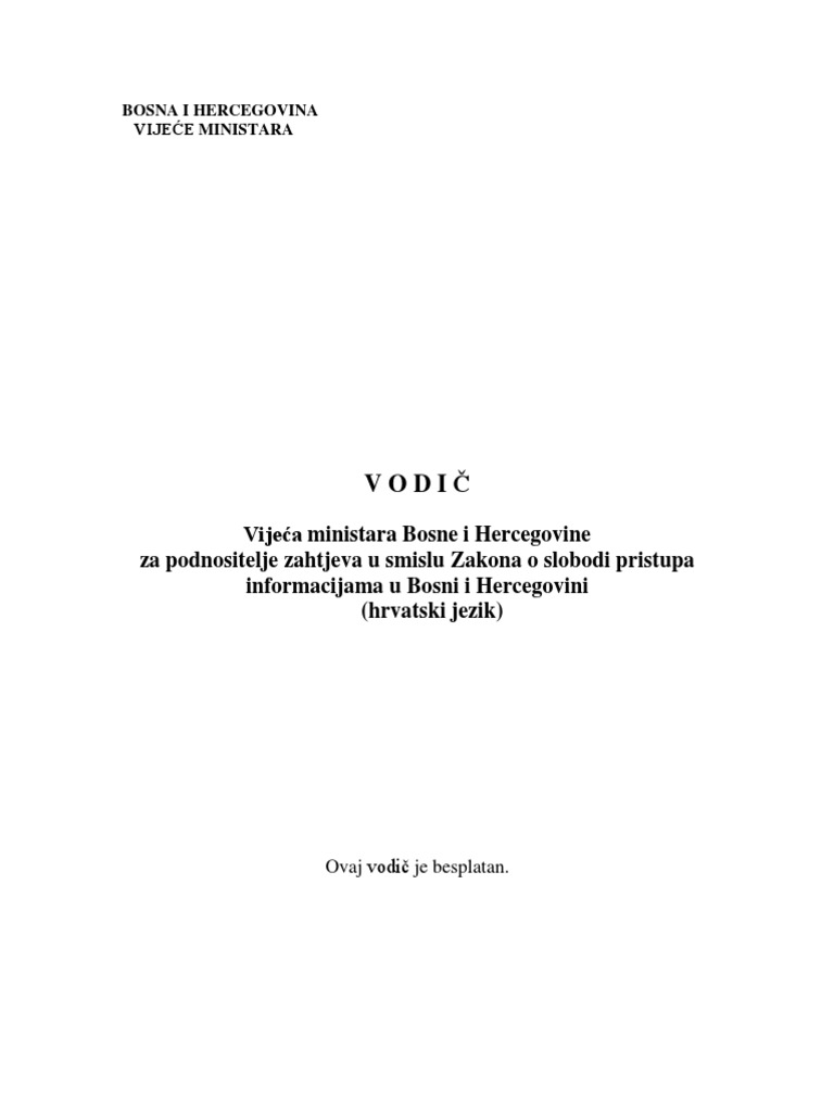 Vodic Vijeca Ministara BiH - LEKT HRV 2022 | PDF