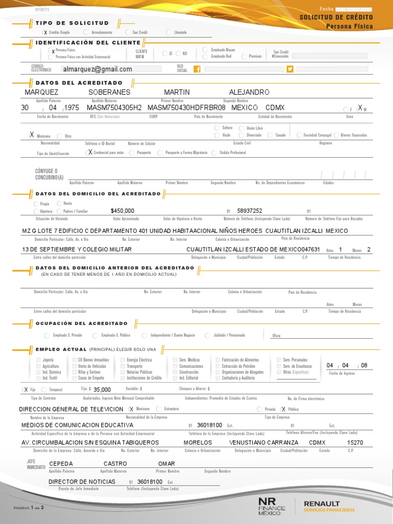 RSF - Solicitud de Crédito PDF (ACTUAL) | PDF