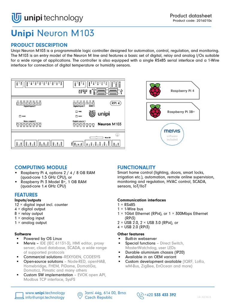 Unipi Neuron m103 Product Datasheet en v04 22 Rev1 | PDF | Raspberry Pi | Scada