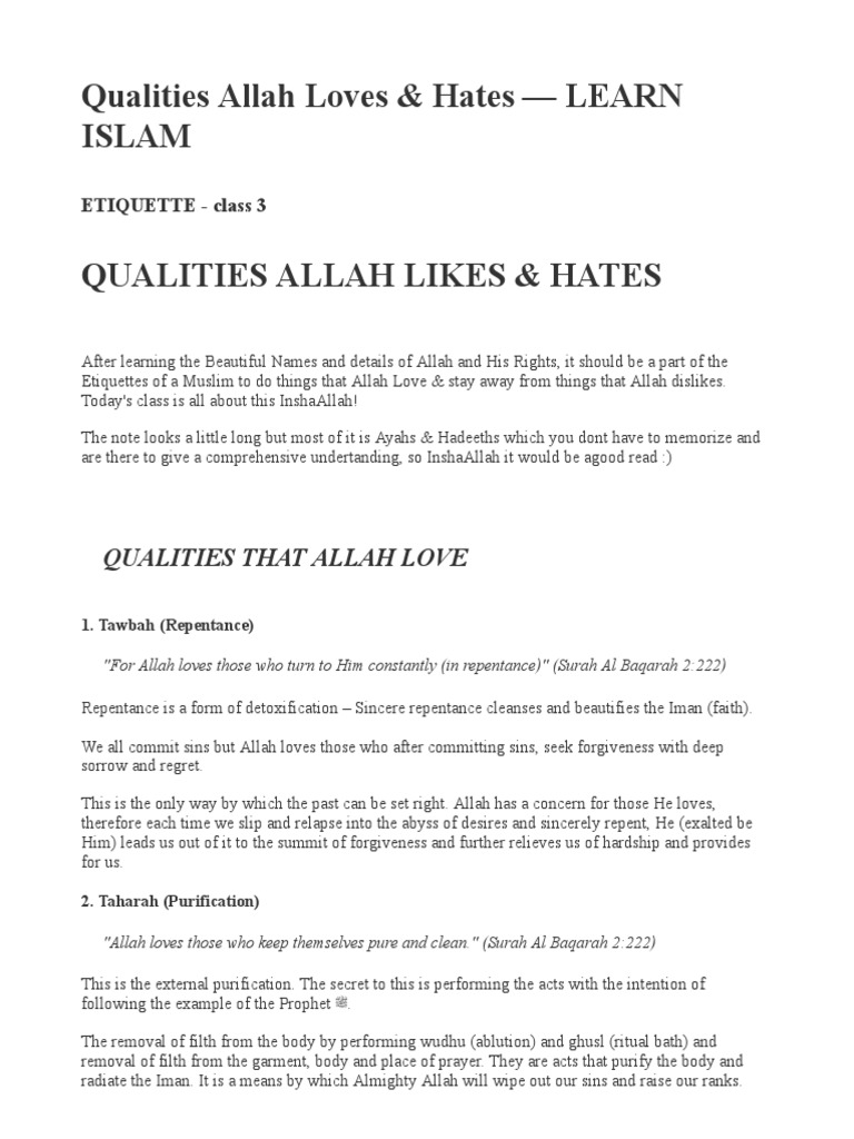 Muslim Etiquette: Qualities Allah Loves | PDF | Patience | Muhammad