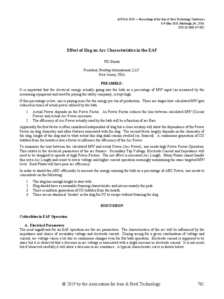 Effect of Slag On Arc Characteristics in The EAF | PDF