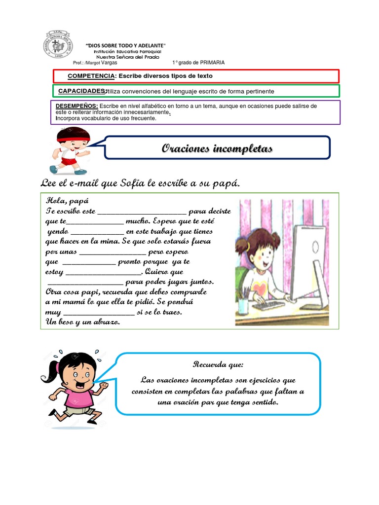 Oraciones Incompletas Raz Verb PDF | PDF | Artes del Lenguaje y ...