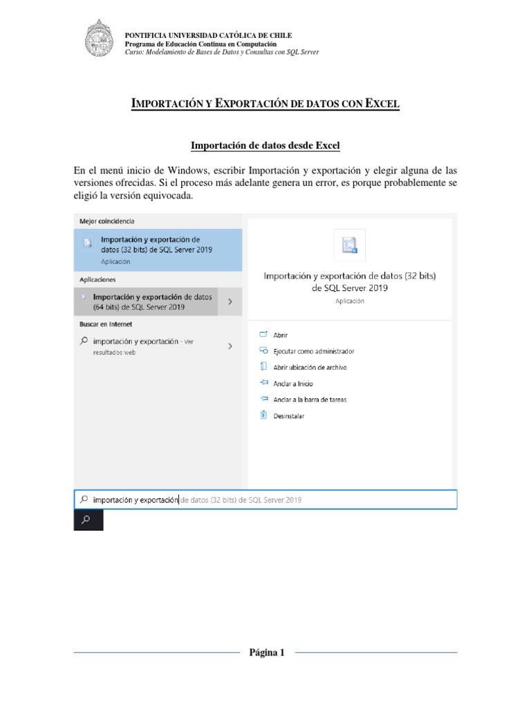 Importación y Exportación de Datos Con Excel | PDF | Servidor SQL de Microsoft | SQL