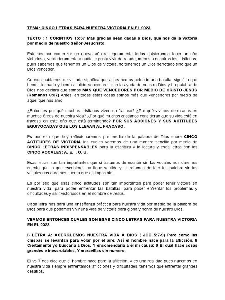 Cinco Letras para Nuestra Victoria en El 2023 | PDF