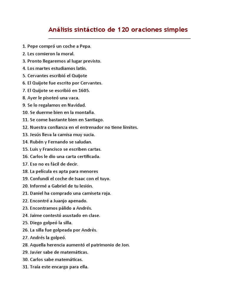 120 Oraciones Simples Sin Soluciones | PDF