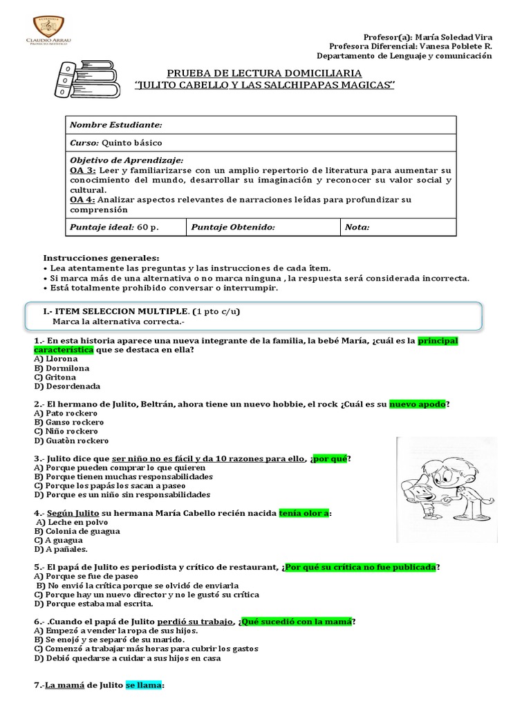 Prueba de lectura: Julito Cabello | PDF