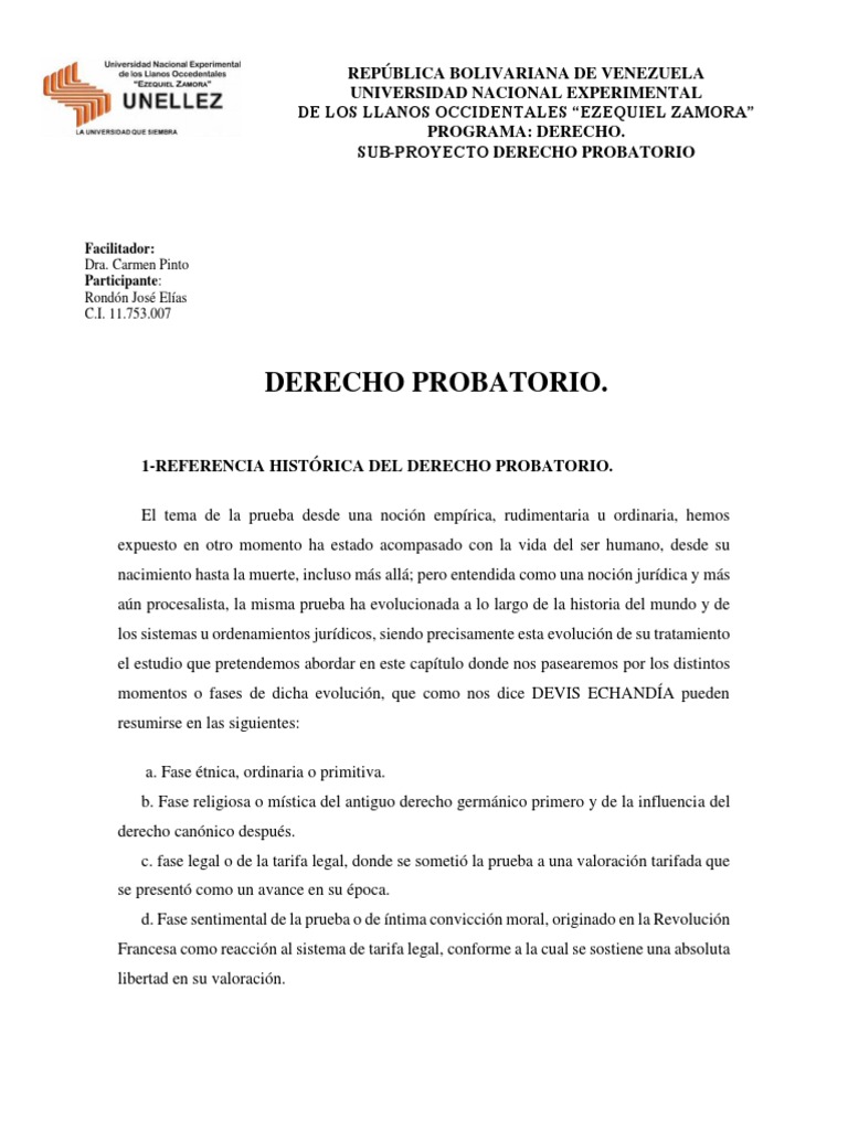 José Elías Rondón - Derecho Probatorio | PDF