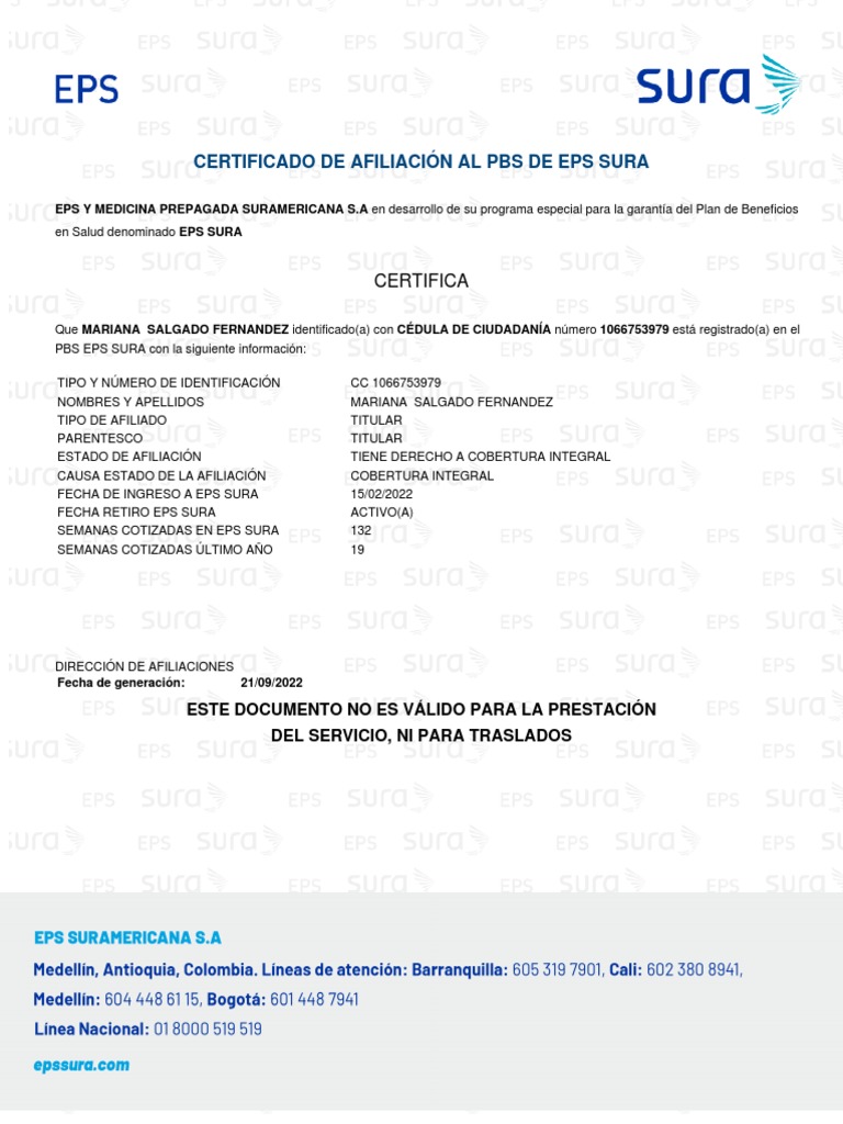 Certificado de EPS PDF | PDF