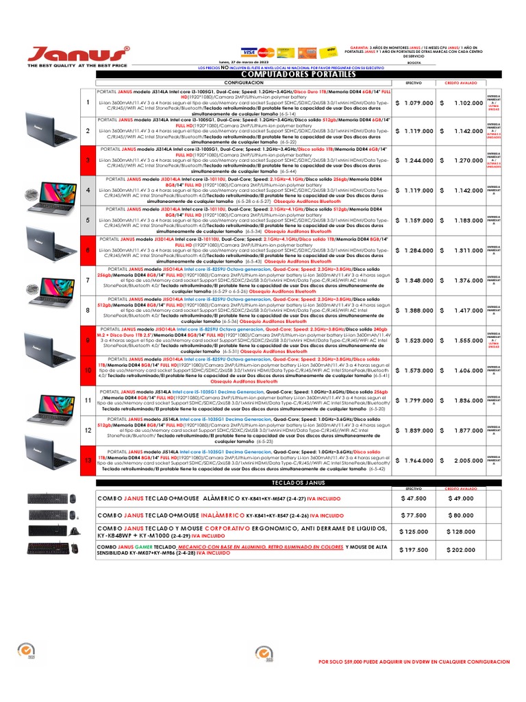 Lista de Precios JANUS 27 Mar 23 Bogota | PDF