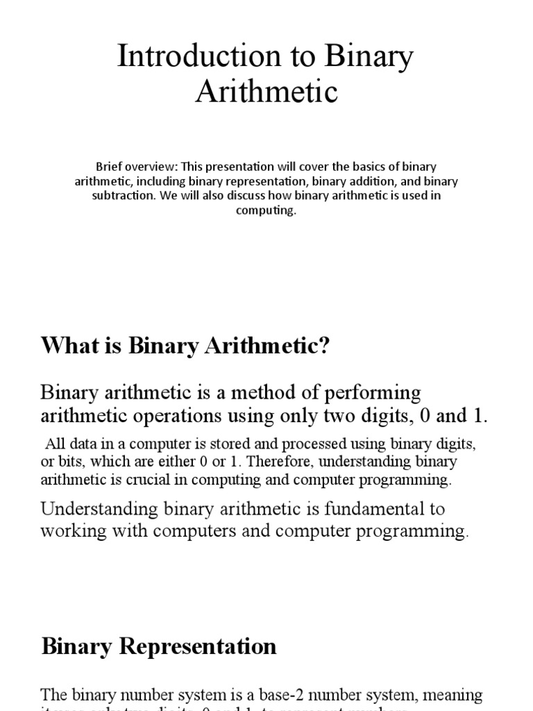 Introduction To Binary Arithmetic | PDF | Decimal | Arithmetic Introduction To Binary Arithmetic | PDF | Decimal | Arithmetic
