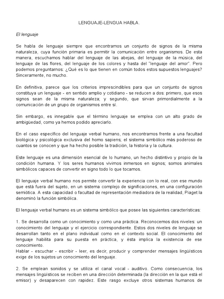 Lenguaje, lengua y habla: conceptos clave | PDF | Habla | Lingüística