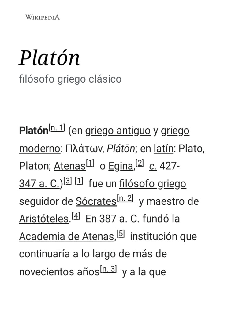 Platón - Wikipedia, La Enciclopedia Libre PDF | PDF