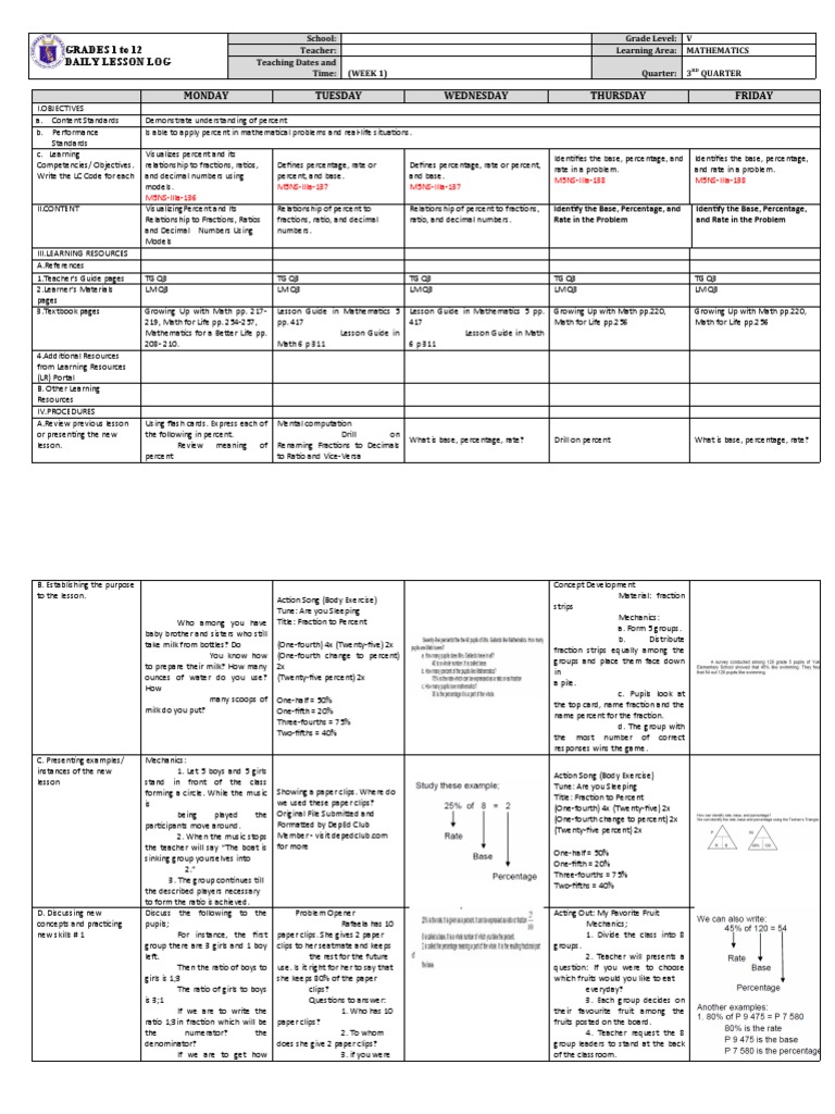 Grade 5 Math DLL: Q3 Week 1 | PDF