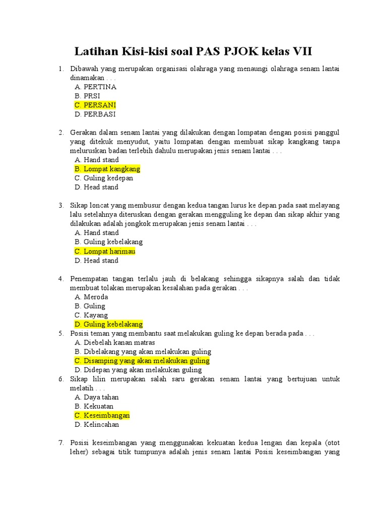 Latihan Kisi Soal Kelas | PDF | Olahraga & Rekreasi