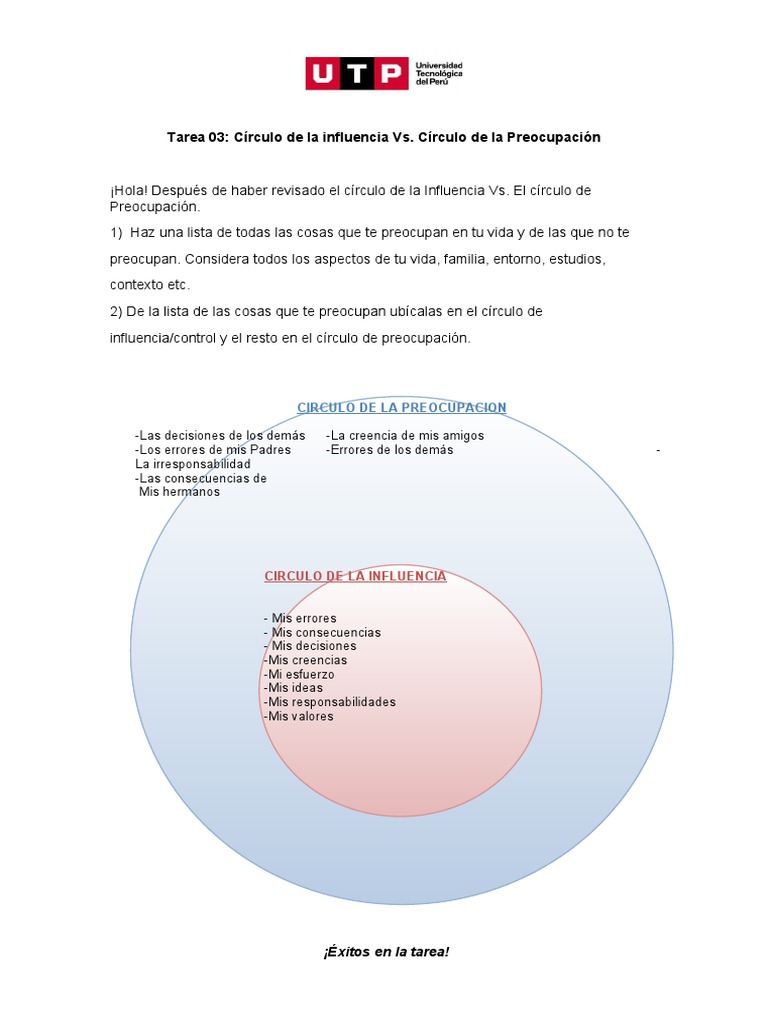 Tarea 03 Círculo de La Influencia vs. Círculo de La Preocupación | PDF | Autosuperación