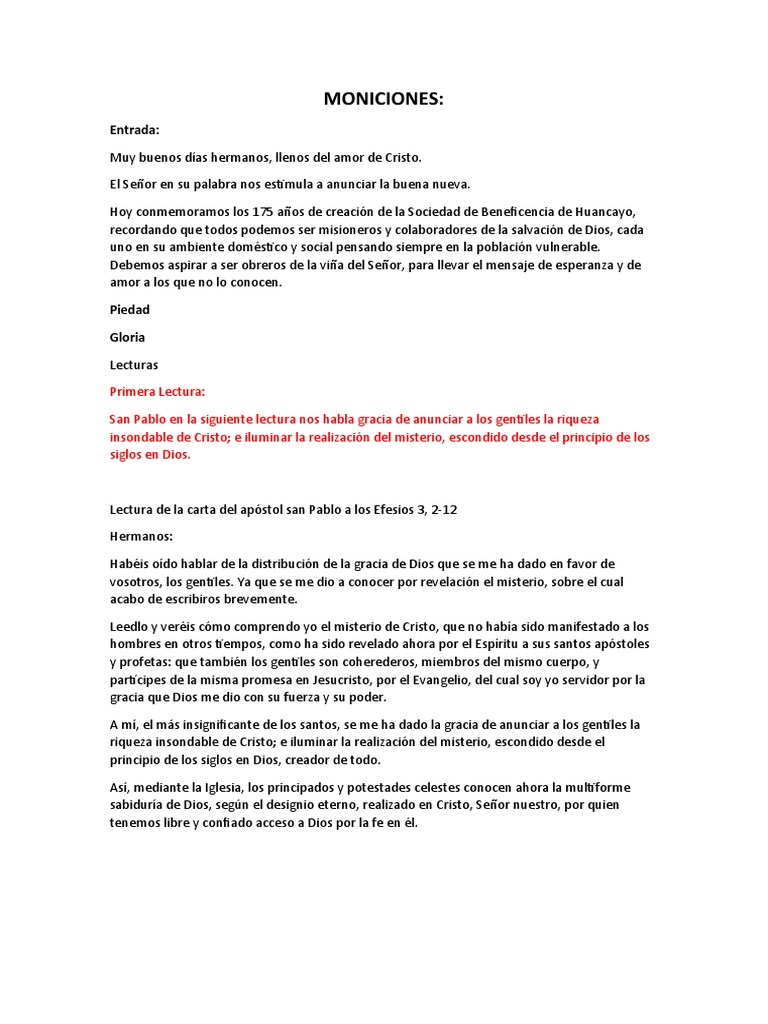 Moniciones Misa Aniversario | PDF