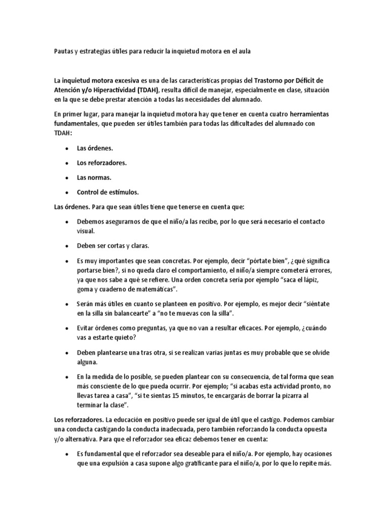 Pautas y Estrategias Útiles para Reducir La Inquietud Motora en El Aula ...