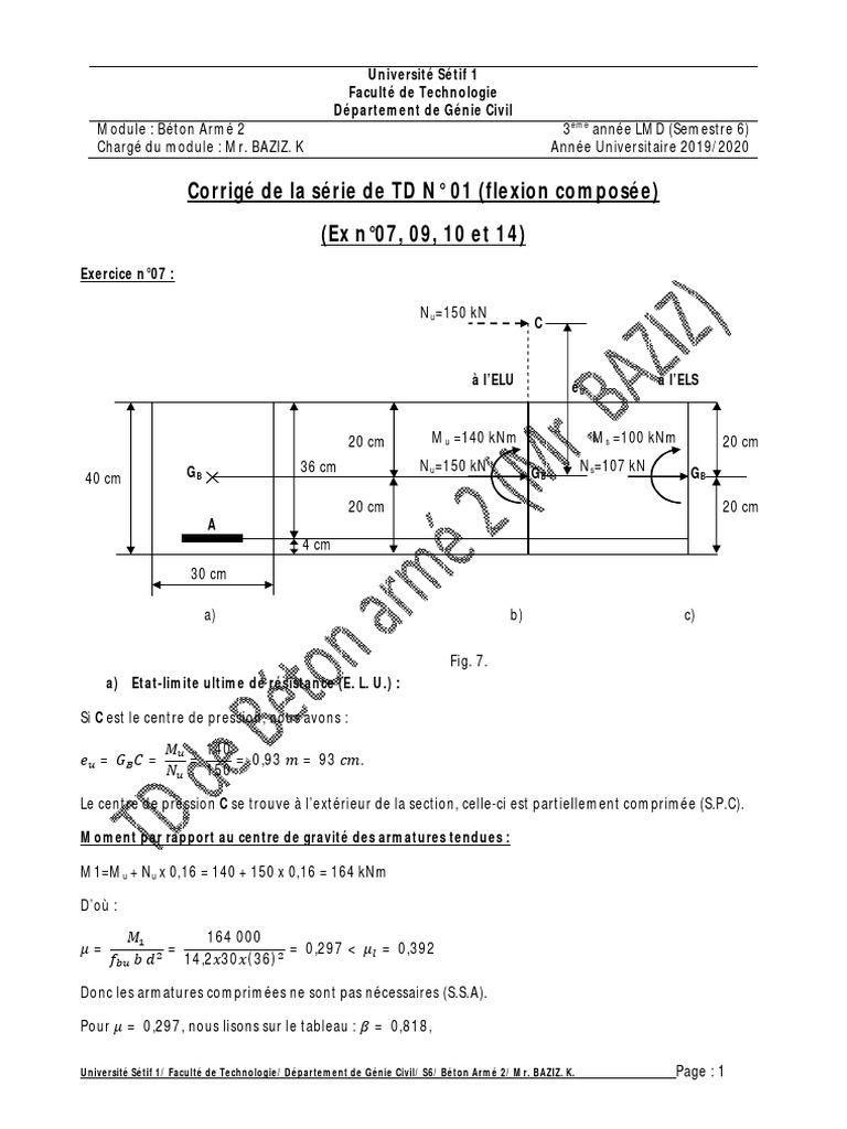 L3-Béton Armé 2-Corrigé-Série de TD N°01-Ex7à15 | PDF