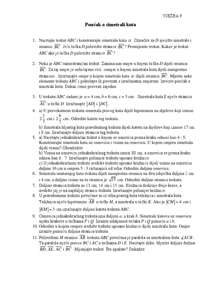 2 Poučak o Simetrali Kuta PDF | PDF