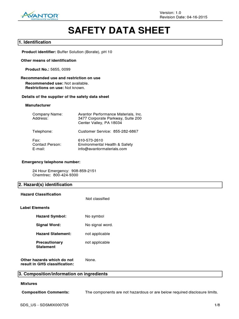 Hoja de Seguridad - Buffer PH 10 | PDF | Toxicity | Firefighting