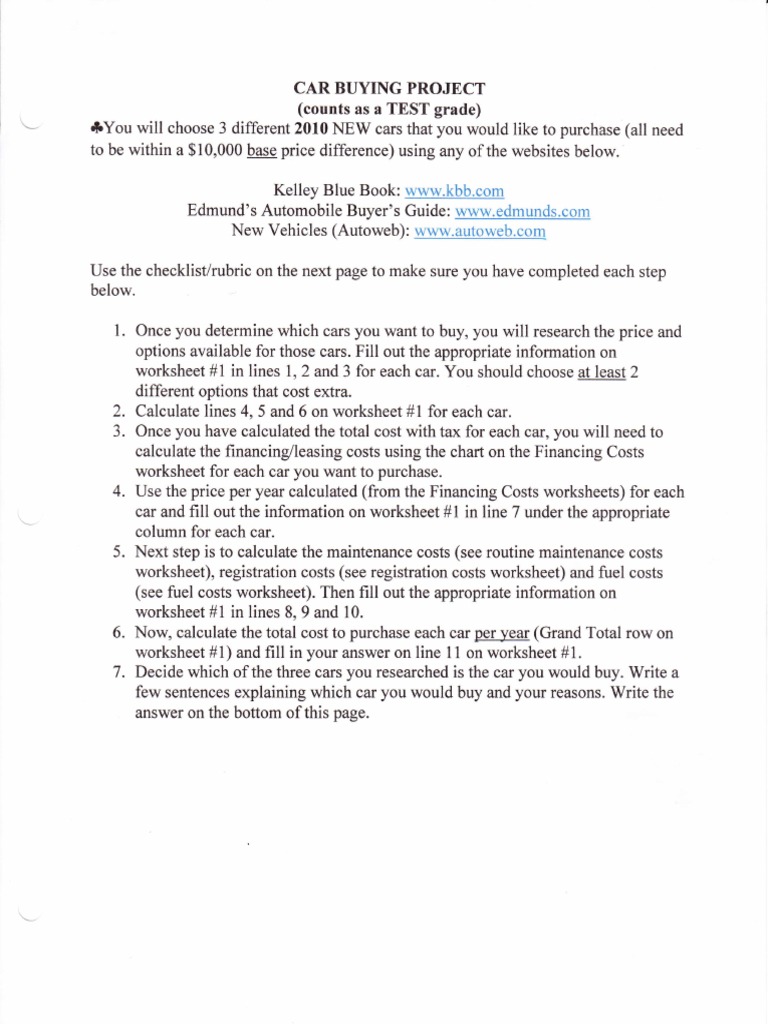 2010 Car Buying Project Guidelines | PDF | Finance & Money Management ...