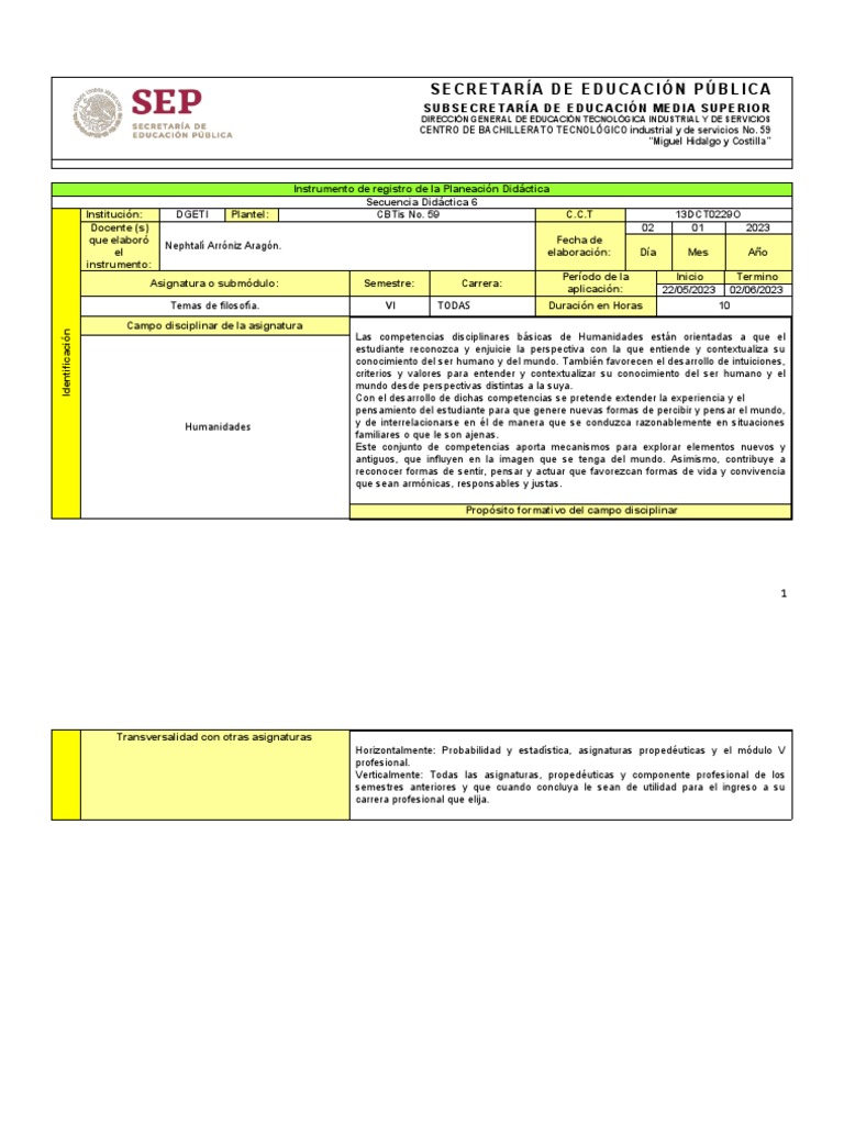 Secuencia Didactica 6 TDF Feb-Jul'23 | PDF