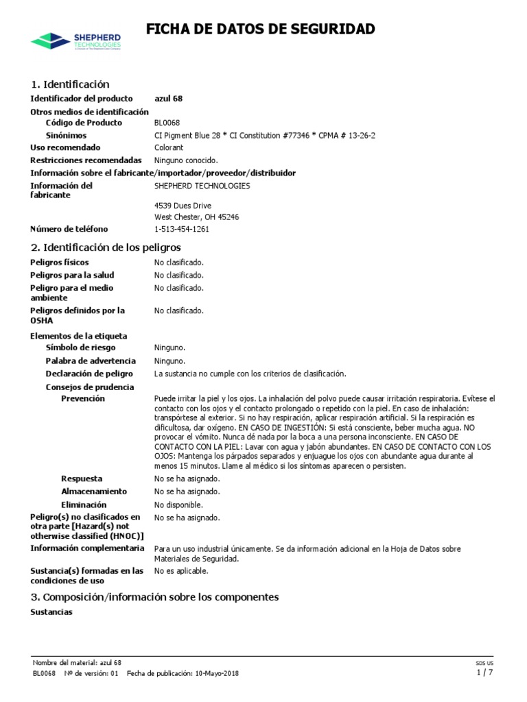 SDS US Spanish - BLUE 68 PDF | PDF