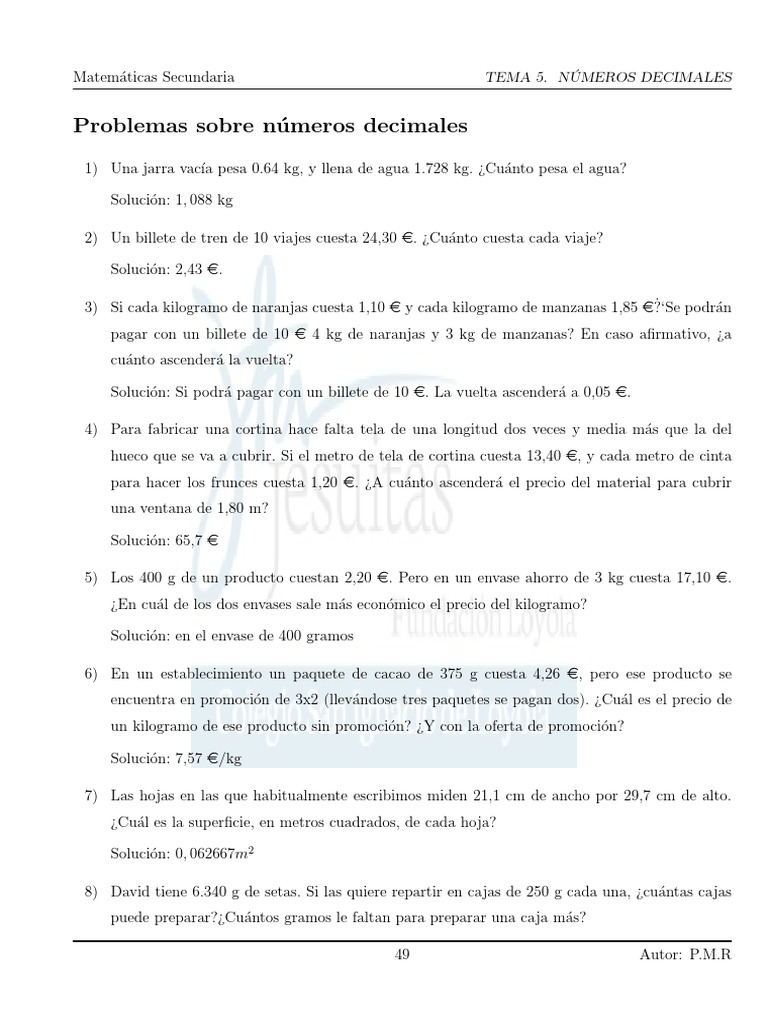 02-Problemas Sobre Números Decimales - PDF | PDF