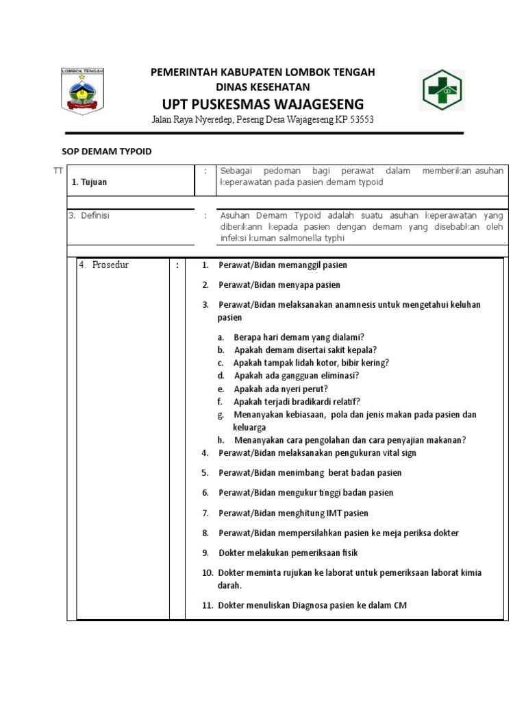 SOP Asuhan Keperawatan Demam Typoid | PDF