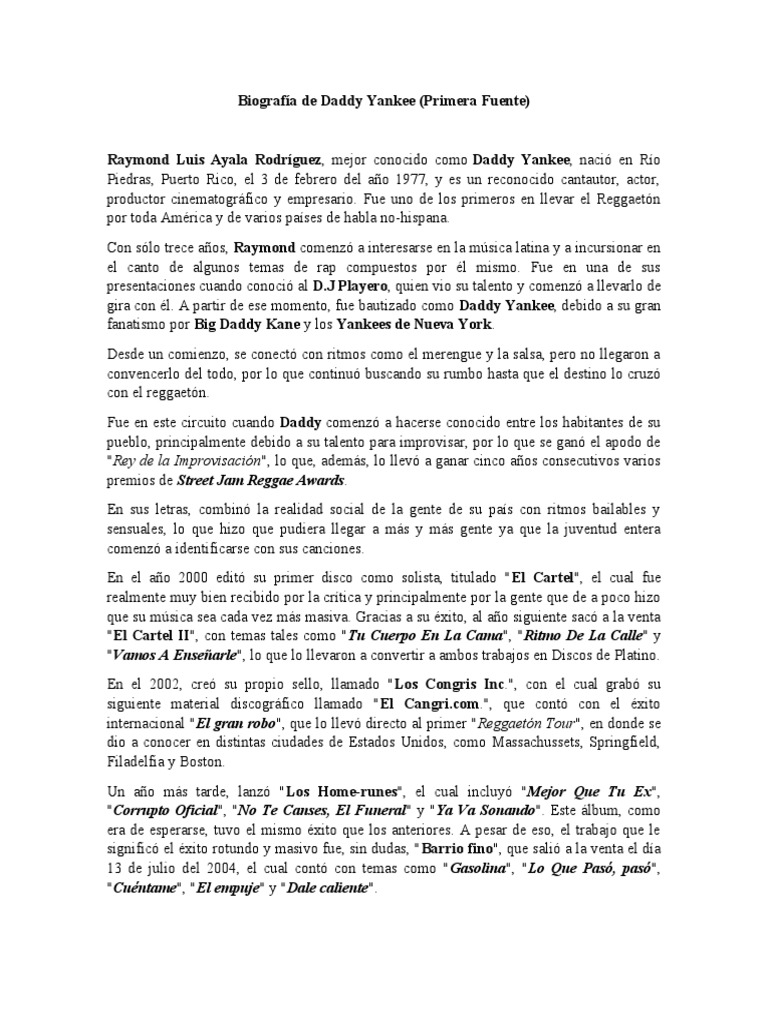 Biografía de Daddy Yankee | PDF